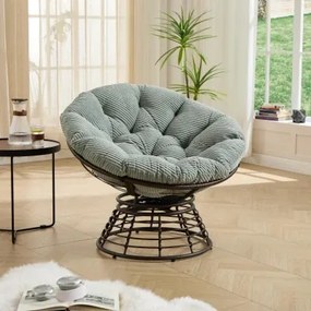 Aosom Křeslo Papasan, otočné o 360°, tlustý polštář (manšestr), kovový rám, 92 x 67 cm, světle zelená