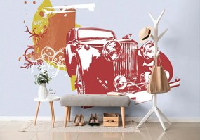 Samolepící tapeta retro auto s abstrakcí - 225x150 cm