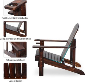 Zahradní židle Adirondack s držákem na kelímek Zahradní lehátko Balkonová židle z masivního dřeva Charred 72 x 95 x 93 cm