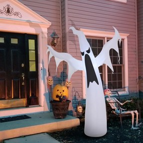 HOMCOM Halloween nafukovací duch 1,8 m dekorace s LED IP44 Samonafukovací polyester bílá 130 x 30 x 180 cm