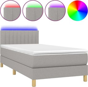 Box spring postel s matrací a LED světle šedá 90x200 cm textil 3133845