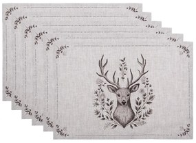 Set 6ks béžové textilní prostírání s jelenem Gentle Wilderness - 48*33 cm