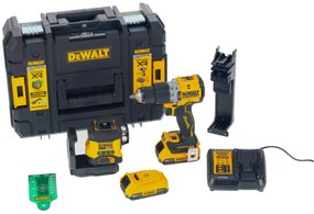 DeWALT - 18V AKU sada příklepové vrtačky a křížového laseru, 2x aku 2,0 Ah XR, nabíječka DCK2095D2T