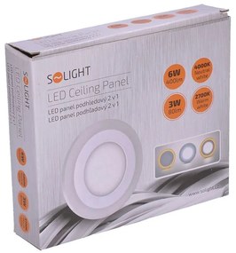Solight LED podsvícený panel, podhledový, 6W+3W, 400lm, 4000K, kulatý