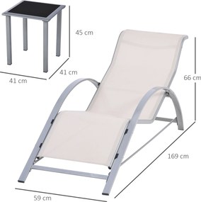 Outsunny Sada 2 Zahradních Lehátků s Temperovaným Skleněným Stolkem s Opěradlem a Područkami pro Exteriér Terasa U Bazénu Béžová