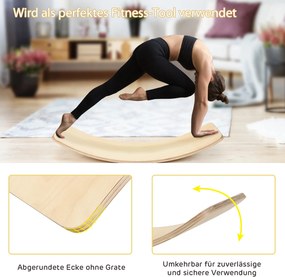 Costway Balance Board Curvy Board Balanční prkno ze dřeva – 90 × 30 cm, přírodní