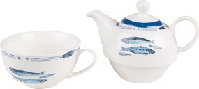 Tea for One s rybkami Fish Blue - 17*11*14 cm / 400 ml / 250 ml