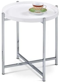 Autronic Odkládací stolek Odkládací stolek pr.50x50 cm, deska dřevo, bílý mat. lak, kovové chromované nohy (80135-12 WT)