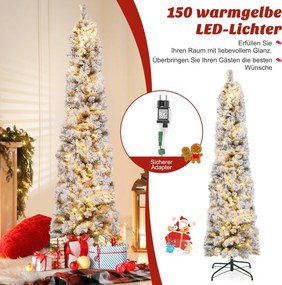 Costway 180 cm vánoční stromek zasněžený vánoční strom se 150 teplými bílými
