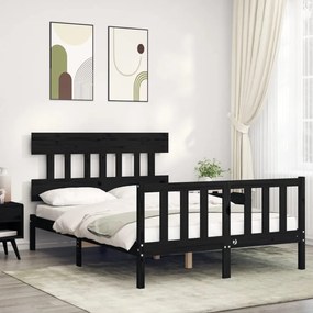 Rám postele s čelem černý 140 x 190 cm masivní dřevo,  3193320