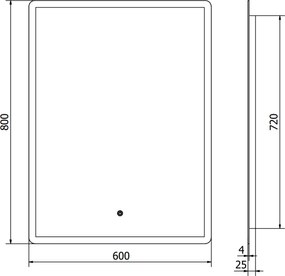 Mexen Navia, LED koupelnové zrcadlo s podsvícením 60 x 80 cm, 6000K, ochrana proti zamlžování, 9803-060-080-611-00