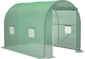 Zelený tunelový skleník Outsunny 6 m² s posuvnými okny a zipovým vchodem | Aosom