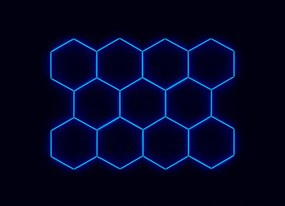 Kompletní Led hexagonové svítidlo modré, rozměr 11 elementů 336 x 238 cm