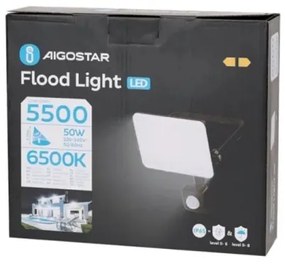 Aigostar - LED Reflektor se senzorem LED/50W/230V 6500K IP65 černá
