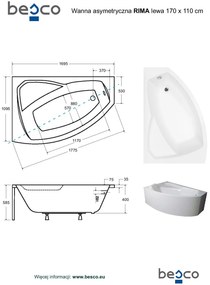 BESCO Asymetrická vana RIMA Nožičky k vaně - Bez nožiček, Rozměr vany - 170 × 110 cm, Způsob provedení - Levé - VANRIM170L