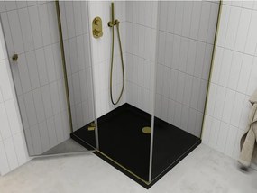 Mexen Roma, sprchový kout s 1-křídlými dveřmi 100 (dveře) x 80 (stěna) cm, 6mm čiré sklo, zlatý profil, slim sprchová vanička 5cm černá, 854-100-080-50-00-4070G