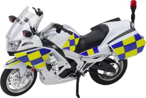 LEAN Toys Policejní motocykl z kovu se světly a zvuky, bílý, měřítko 1:12