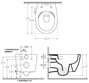Isvea SENTIMENTI CLEANWASH závěsná WC mísa, Rimless, integrovaný ventil a bidet. sprška, 36x51cm, bílá - 10ARS1010