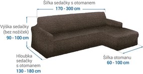 Bielastické potahy CRISTINA oříšková sedačka s otomanem vpravo (š. 170 - 300 cm)