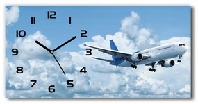 Wallmuralia Skleněné hodiny na stěnu Letadlo na nebi 60x30 cm