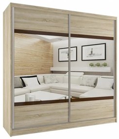 Moderní šatní skříň s posuvnými dveřmi zrcadlem v různých variantách šířka 200 cm dub sonoma korpus 127