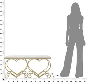 Lavice Heart 105 cm samet zlatá/krémová