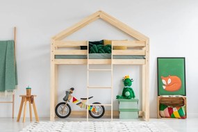 Domečková patrová dětská postel z masivního dřeva 90x200 cm v přírodní barvě Mila DMP Rozměr: 90x200 cm