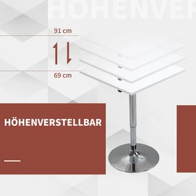 HOMCOM Nastavitelný barový stůl, 360° otočný, nohami odolnými proti poškrábání, stabilní kovová základna, bílá