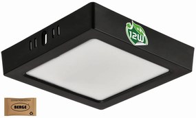 BERGE Čtvercový LED panel přisazený - černý - 12W - PC - neutrální bílá