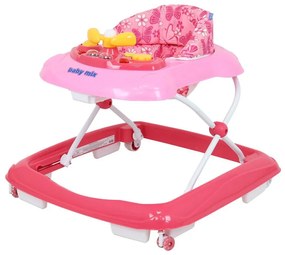 Dětské chodítko Baby Mix s volantem a silikonovými kolečky růžové Růžová