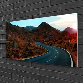 Obraz na skle Cesta Hory Poušť 125x50 cm