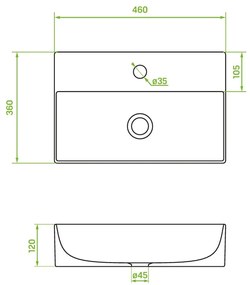 Laveo Kvadrato, keramické umyvadlo na desku nebo na zeď 460×360×120 mm, bílá lesklá, LAV-VUK_6146