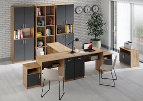 Pracovní stůl OFFICE KIT typ 1, š.110 cm, dub apalačský a šedá, levý