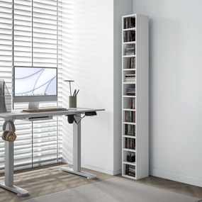 HOMCOM Úložný sloupec na CD a DVD, regál s 12 přihrádkami, kapacita max. 204 CD, 21 x 20 x 175 cm, bílá