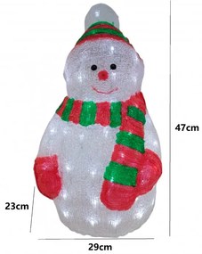 Vánoční LED dekorace, sněhulák, studená bílá, 47cm