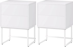 HOMCOM Sada 2 Úzkých Nočních Stolků s 2 Výsuvnými Zásuvkami a Ocelovými Nohy Moderní Styl 40x30x55 cm Bílá | Aosom