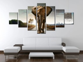 Gario Obraz s hodinami Osamělý silný slon - 7 dílný Rozměry: 210 x 100 cm
