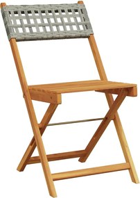 3dílný bistro set šedý polyratan a masivní dřevo 3281863