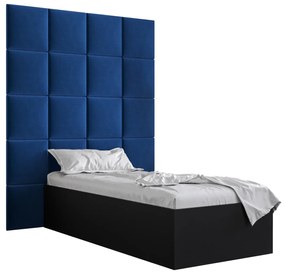 Jednolůžková postel s čalouněným čelem 90 cm Brittany 3 (černá matná + modrá) (s roštem). 1045970