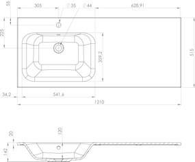 Sapho Areca umyvadlo 121 x 51,5 cm s otvorem pro baterii s přepadem levá litý mramor bílá AC121L