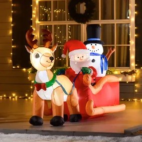 HOMCOM Vánoční dekorace Nafukovací Santa Claus venkovní vánoční dekorace, sáně, včetně ventilátoru, 1,8 m, červená + hnědá