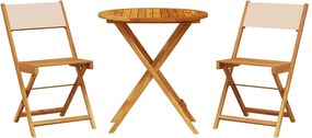 3dílný bistro set béžový textil a masivní dřevo 3281847