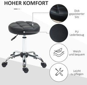 HOMCOM Vinsetto Roll Stool Výškově nastavitelná otočná pracovní stolička černá Ø35,5 cm, umělá kůže pro kancelář a salon 51-67 cm | Aosom.de