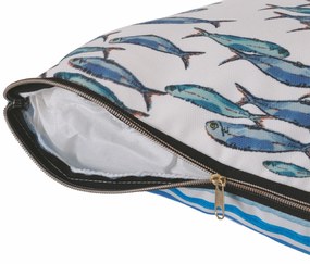VILLA D’ESTE HOME TIVOLI Set designových polštářů Paranza 2 kusů, modrá/bílá, ryby a pruhy, 45x45 cm