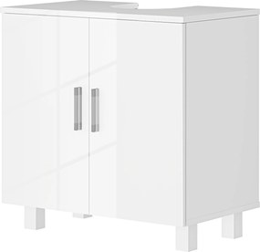 HOMCOM Skříňka pod umyvadlo s podstavcem, koupelnová skříňka se 2 dvířky, 2 policemi a protiskluzovým systémem, 60x35x60 cm, bílá | Aosom