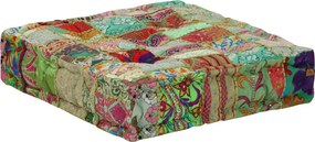 Sedací puf patchwork čtverec ručně vyrobený 50x50x12 cm zelený 246576