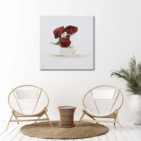 Obraz na plátně Nástěnné červené růže ve váze - 60x60 cm