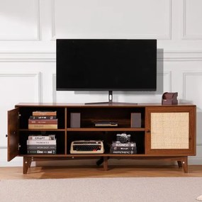 Ratan-TV-Ständer 191 cm Fernseher Boho-TV-Schrank Fernsehschrank Walnuss