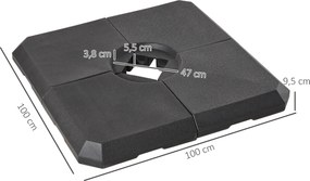 Outsunny Zátěž na deštníky Outsunny, 4dílný stojan na deštníky, lze naplnit 80 kg vody nebo 120 kg písku, HDPE, černá, 100 x 100 x 9,5 cm | Aosom
