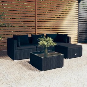 vidaXL 5dílná zahradní sedací souprava s poduškami polyratan [3101650] Barva: Černá